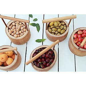 Bamboo Baskets With Wooden Handle - 2 Pieces | Small Decorative Wood Bowls For Snacks Fruit Basket And Berry Basket | gift baskets empty | Zen Decor Basket, Flower Girl Basket