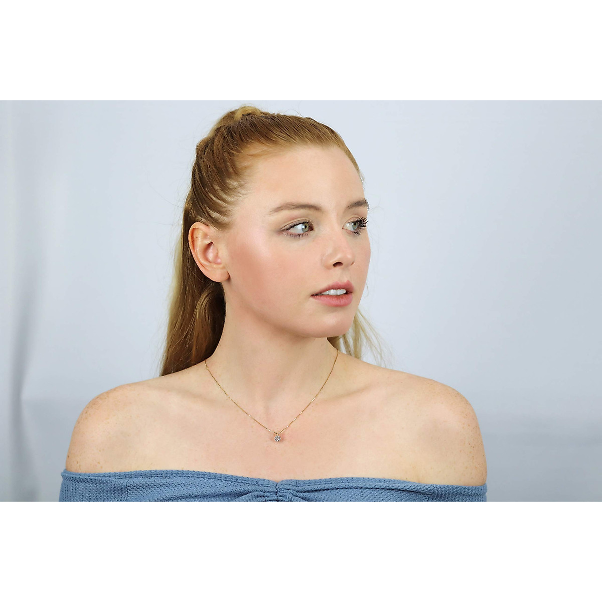 Diamond Wish 1/2 Carat Moissanite Round Solitaire Pendant Necklace in 14k Yellow Gold (J-K, 5 mm) 6-Prong 16 to 18 Inch Adjustable Chain Spring Ring