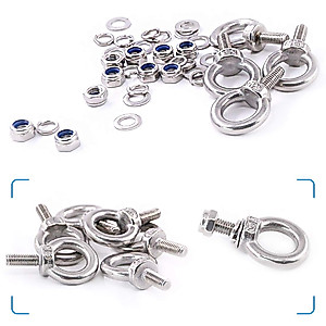 Glarks 36Pcs 304 Stainless Steel M5 Male Thread Machinery Shoulder Lifting Ring Eye Bolt with Lock Nuts/Lock Washers/Flat Washers Set