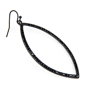 RIAH FASHION Sparkly Rhinestone Lightweight Geometric Hoop Drop Earrings - Teardrop, Pear, Oval, Marquise, Circle, Multi Cubic Crystal, Acrylic Pearl Dangles (Pointy Leaf - Black)