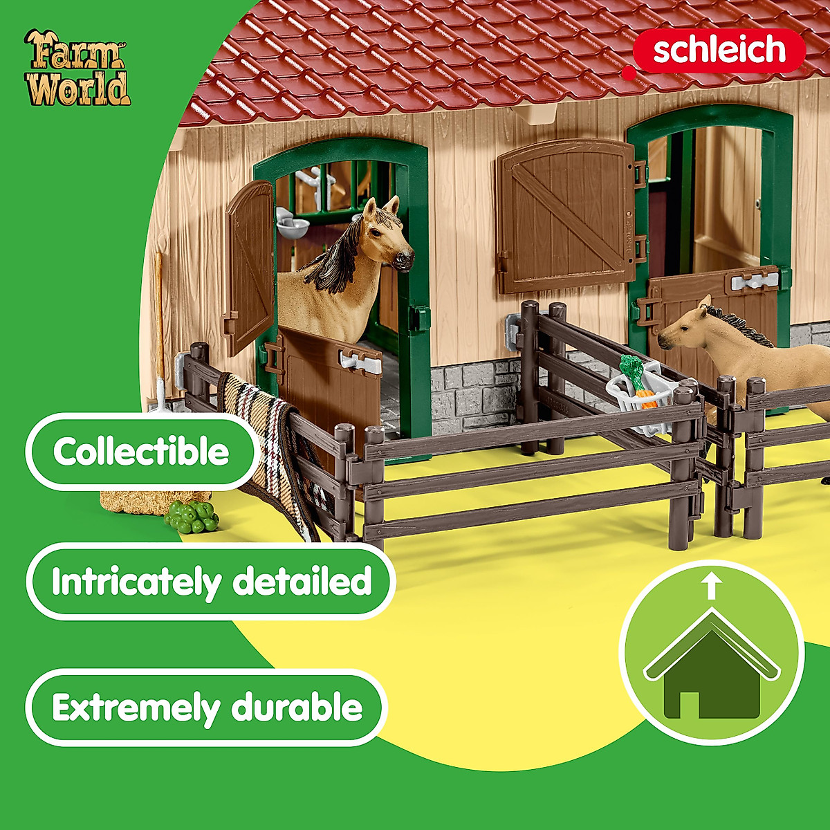 Schleich Horse Barn and Stable Playset - Award-Winning Riding Center 96 Piece Set, 2 Pony Toys, Rider Figurine, and Farm Accessories, for Girls and Boys 3 Years Old and Above