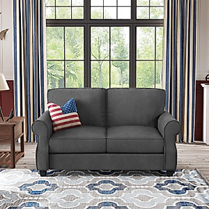 Yattem 56” Loveseat Sofa Couch, Modern Small Dark Gray Velvet Loveseat Sofa Couch, Small Space Saving Modern Upholstered 2 Seater Love Seat Sofa Couch for Living Room Bedroom Office Studio