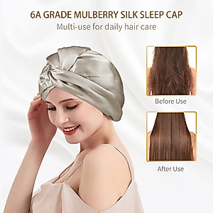OLESILK Silk Bonnet for Sleeping Women: 100% Mulberry 22 Momme Silk, Adjustable Fit for Night Hair Care, No Frizz for Curls, Light Coffee