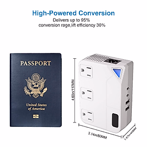 Travel Voltage Converter Step Down, 250W International Power Adapter for Hair Straightener/Curling Iron, Including UK/US/EU/AU/IT/India Universal Plug Adapter (White)