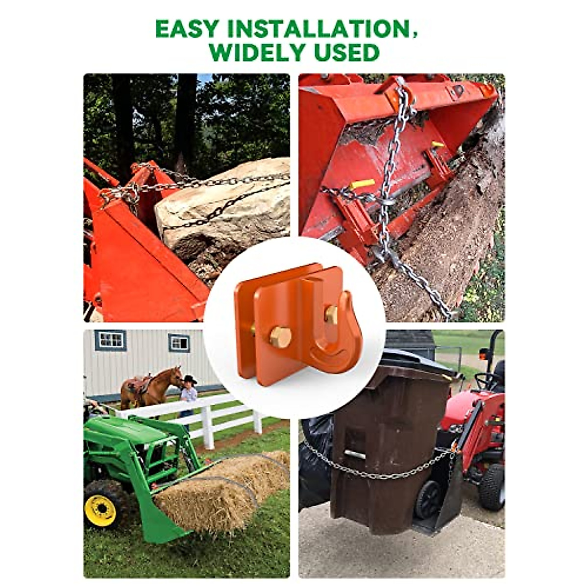 Sulythw 3/8" Tractor Bucket Hooks, (3 Pack) Max 15,000lbs Heavy Duty Bolt On Grab Hook, Grade 70 Forged Steel Tow Hook for John-Deere Kubata Kioti Truck UTV ATV Loader Skid Steer