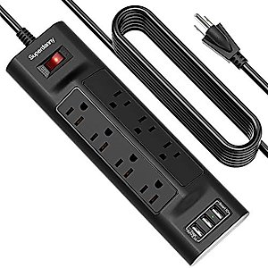 10 Ft Surge Protector Power Strip with USB, 7 Outlets and 3 USB Ports, SUPERDANNY 3-Prong Extension Cord, Wall Mountable for Home Office Dorm, Black