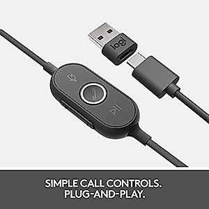 Logitech Zone 750 Wired On-Ear Headset with Advanced Noise-canceling Microphone, Simple USB-C and Included USB-A Adapter, Plug-and-Play Compatibility for All Devices