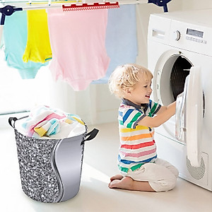 Silver Faux Glitter Glam Bling Laundry Basket Hamper Bag Dirty Clothes Storage Bin Waterproof Foldable Collapsible Toy Organizer for Office Bedroom Clothes Toys Gift Basket