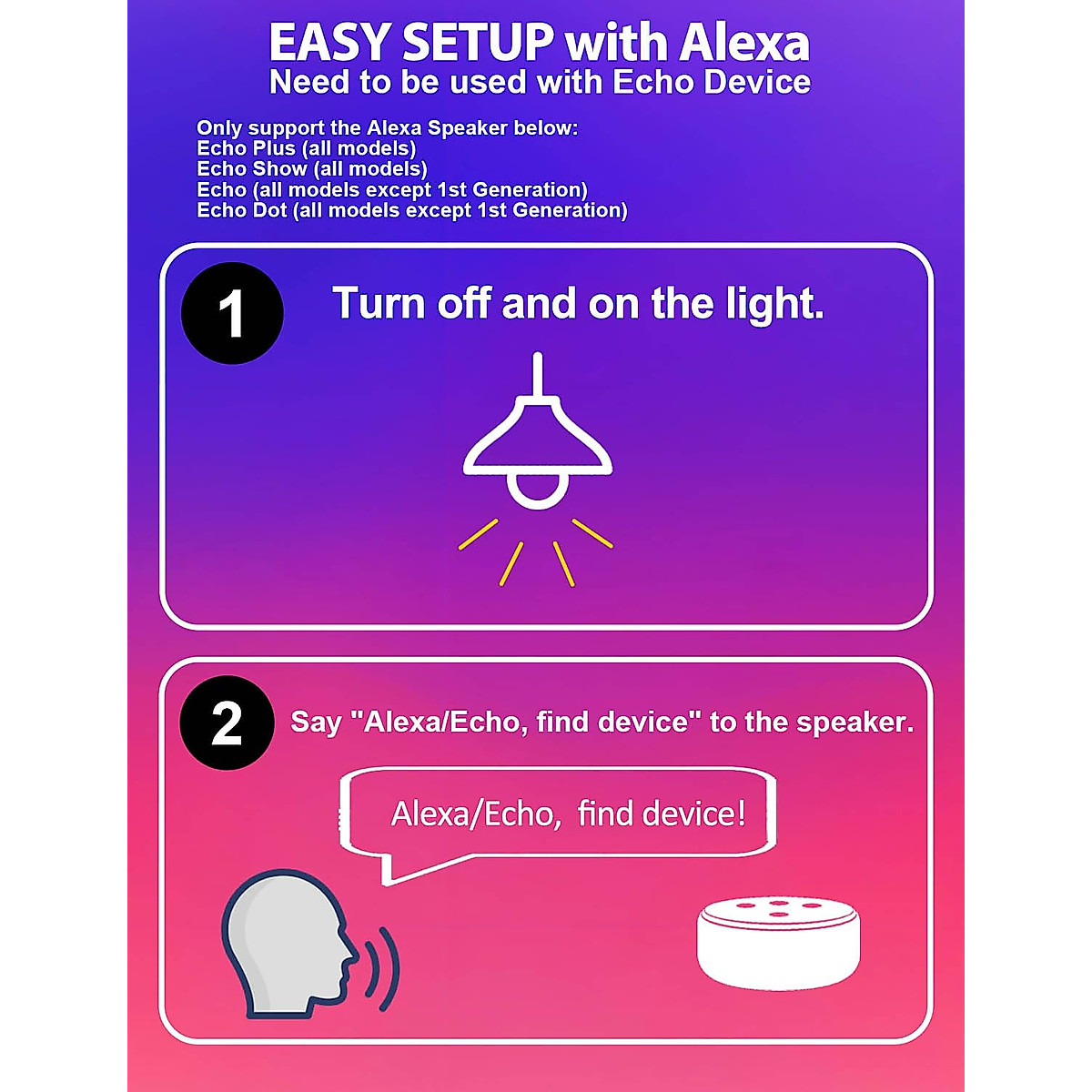 ILC Alexa Light Bulbs, 12W, Smart Light Bulb Work with Alexa Required Echo Device, 2700K-6000K Warm White to Daylight Turnable, A19 E26 No Hub Required (6 Packs)