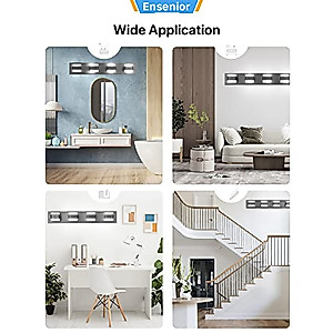 Ensenior Bathroom Light Fixtures, Dimmable LED Vanity Lights Over Mirror, CRI 90, 5000K Daylight, Acrylic Stainless Steel, 4 Lights for Modern Vanity Lighting Fixture, 29W 2230LM - Black