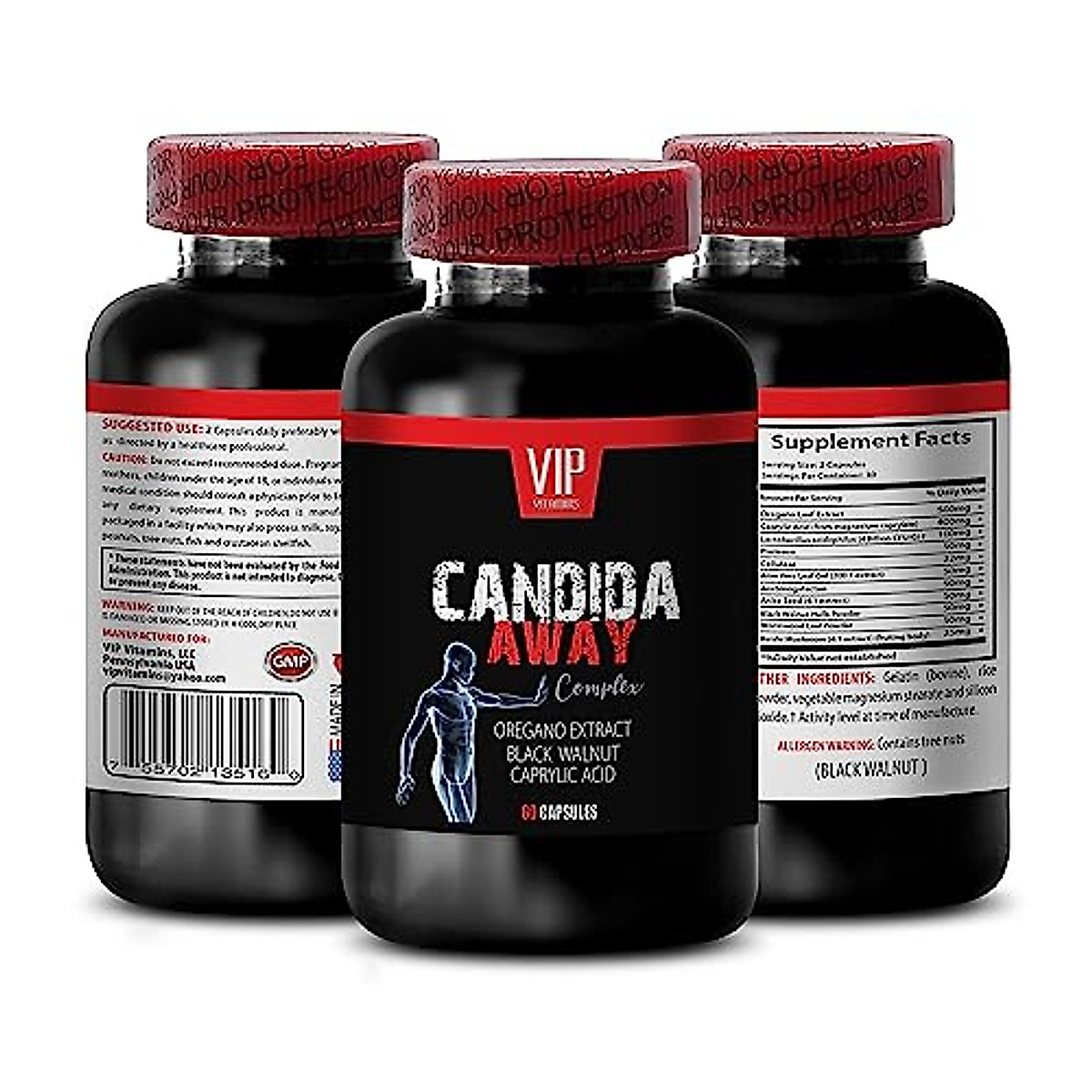 Aloe Vera Leaf, oregano oil capsules - CANDIDA AWAY COMPLEX - gut flora complex standard process, wormwood vitamin, wormwood supplement capsules, Black Walnut Hulls Powder - 2 Bottle 120 Capsules