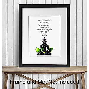 Buddha Quotes Wall Decor - Inspirational Quote Wall Art - Zen Meditation Decor - Buddha Statue Wall Art - Spiritual Gifts for Women, Men - New Age Spa Room Decor - Yoga Wall Art - Buddhism Buddhist
