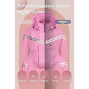 CREATMO US Women's Packable Waterproof Rain Gear Cycling Jackets Running Raincoats Lightweight Packable Windproof Windbreaker Pink M