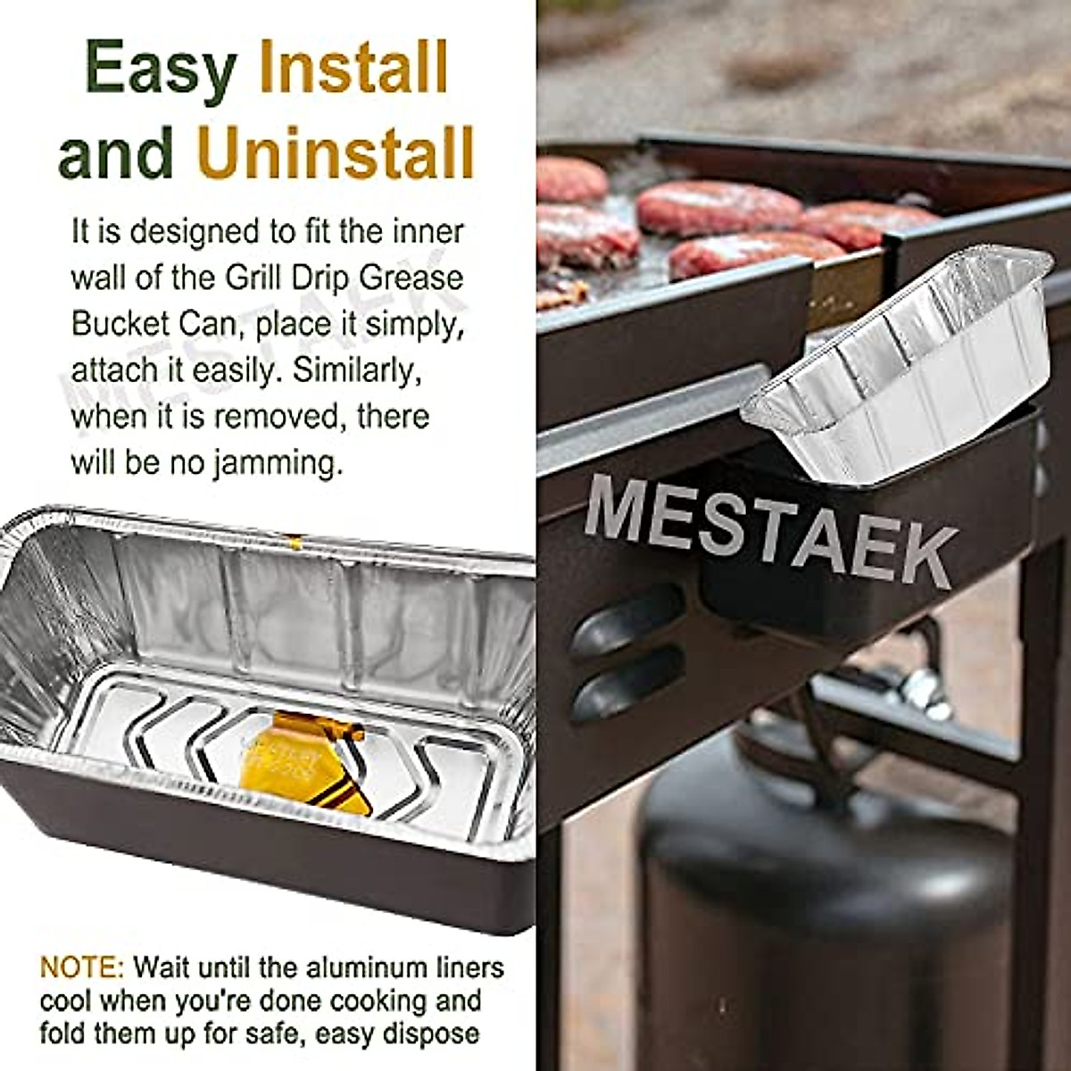MESTAEK Grease Cup Liners (50 Pack), Compatible Replace Blackstone Griddle Drip pan Liners for 36" 30" 28" 22" 17" Griddles, Disposable Aluminum Foil Catch Grease Pan, BBQ, Baking, Cooking, Roasting