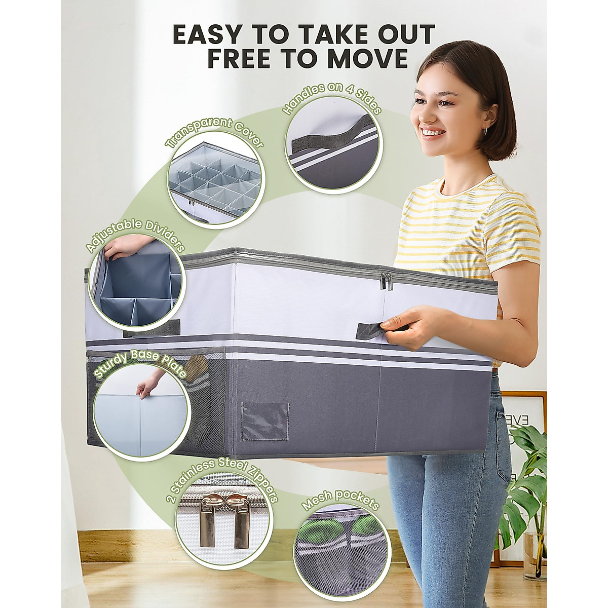 Opvener 24 Pairs Shoe Organizer for Closet, Sandal Storage Organizer, Large Foldable Shoe Storage Boxes Bin Container With Dividers, Handles, Mesh Pocket, Small Space Fabric Shoe Organizer Cubby Grey
