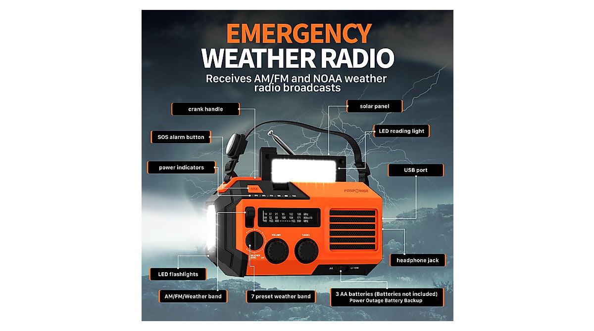 FosPower Emergency Weather Radio (Model A6) NOAA/AM/FM with 18500mWh ...