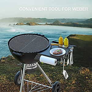 Grill Table Shelf with Grill Caddy for Weber 18" Charcoal Kettle Grills, Portable BBQ Charcoal Grill Table, BBQ Grill Side Table BBQ Accessories Shelf Storage Holder Tray for Weber Grill Side Shelf or Other Kettle Charcoal Grills