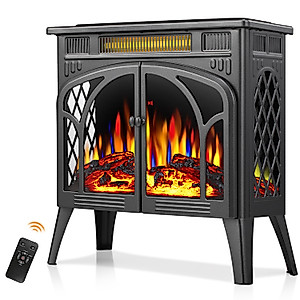 Havato Electric Fireplace 25" with Remote Control, Adjustable Realistic Flame, 2 Heating Modes, Sleep Timer, Overheating Protection. Ideal for Indoor Electric Fireplace Stove, Infrared Heater, Grey