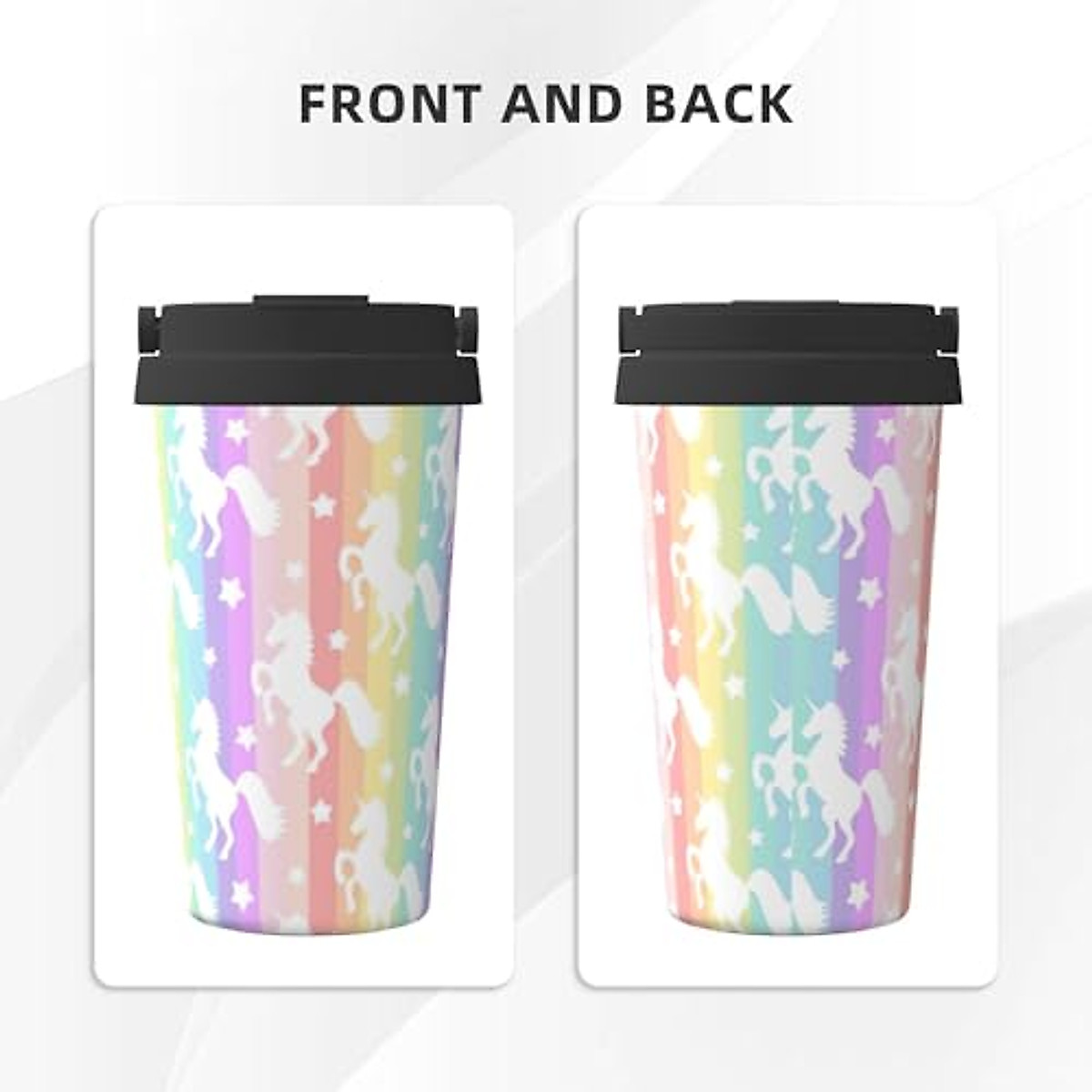 WANGXUEE Unicorns On Colorful Stripes Print 500ml Stainless Steel Travel Tumbler Double Wall Vacuum Insulated Coffee Mug