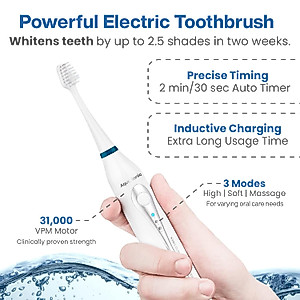 AquaSonic Home Dental Center Rechargeable Power Toothbrush & Smart Water Flosser - Complete Family Oral Care System - 10 Attachments and Tips Included - Various Modes & Timers (White)