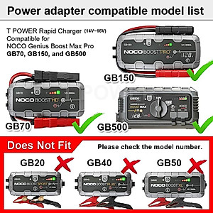 T POWER 12V ~ 16v Car Charger for NOCO Boost X GBX45 GBX55 GBX75 GBX155 GB250 GB251 GB500 GB70 GB150 Genius Boost UltraSafe Portable Lithium Jump Starter Cigarette Lighter Ac Dc Adapter Power Supply