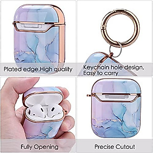 OLEBAND Airpod Case Cover with Keychain and Cute Skin,Hard and Shockproof iPods Case Cover for Women and Girls,Accessory Sets Air pod 2 and 1(Watercolor Marble)