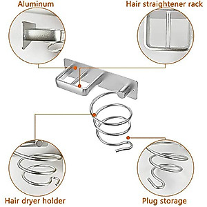 Hair Dryer Holder Wall Mount,Blow Dryer Organizer Wall Mounted Flat Irons,Curling Wands Save Space & Easy to Install Multi-Functional Hair Dryer Rack for Bedroom & Bathroom (Aluminum, siliver)