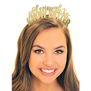 RhinestoneSash 50 & Fabulous Gold Sparkle Sash & Gold Old Enough to Know Better Headband Tiara - 50th Birthday Gift Set Supplies Premium Quality Satin – Gold GSet(50&Fab Headband/Sash) GLD