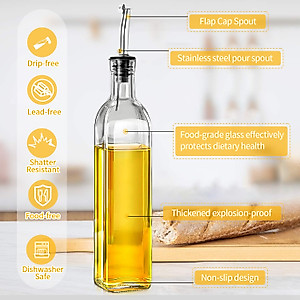 WEILAIDI Olive Oil Dispenser Bottle,2 Pcs Glass Oil Dispenser for Kitchen,Glass Olive Oil Dispenser and Vinegar Dispenser Set with 2 Stainless Steel Pourers, 4 Labels,1 Brush and 1 Funnel（500ML）
