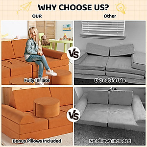 MAMIZO Kids Couch, Modular Kids Play Couch, 14pcs Large Toddler Sectional Sofa, Child Building Fort Creative Playroom Bedroom, Convertible Foam Floor Cushion for Boys Girls (Orange)