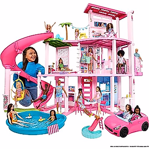 Barbie Dreamhouse 2023, Pool Party Doll House with 75+ Pieces and 3-Story Slide, Barbie House Playset, Pet Elevator and Puppy Play Areas​