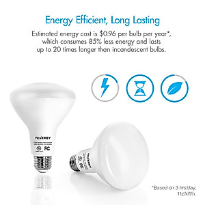 Tenergy Dimmable LED Flood Light Bulbs, 60 Watt Equivalent (8W), Warm White Soft White (2700K), BR30 E26 Medium Standard Base Recessed Light Bulbs for Can Ceiling Light, UL Listed (Pack of 8)