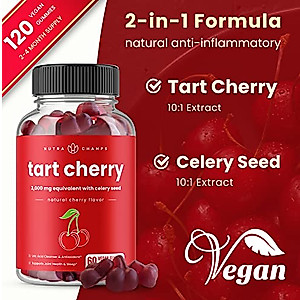 (2-Pack) 120 Tart Cherry Gummies - 3000mg Supplement with Celery Seed Extract - Vegan Tart Cherry Concentrate Gummy Vitamin