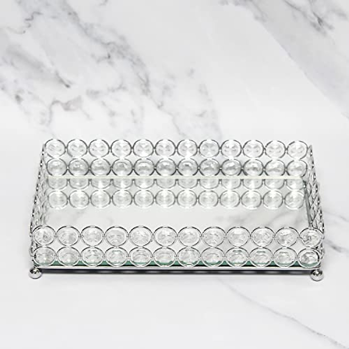 Elegant Designs HG1010-CHR Elipse Crystal Decorative Mirrored Jewelry or Makeup Cosmetic Perfume Vanity Organizer Tray, Chrome