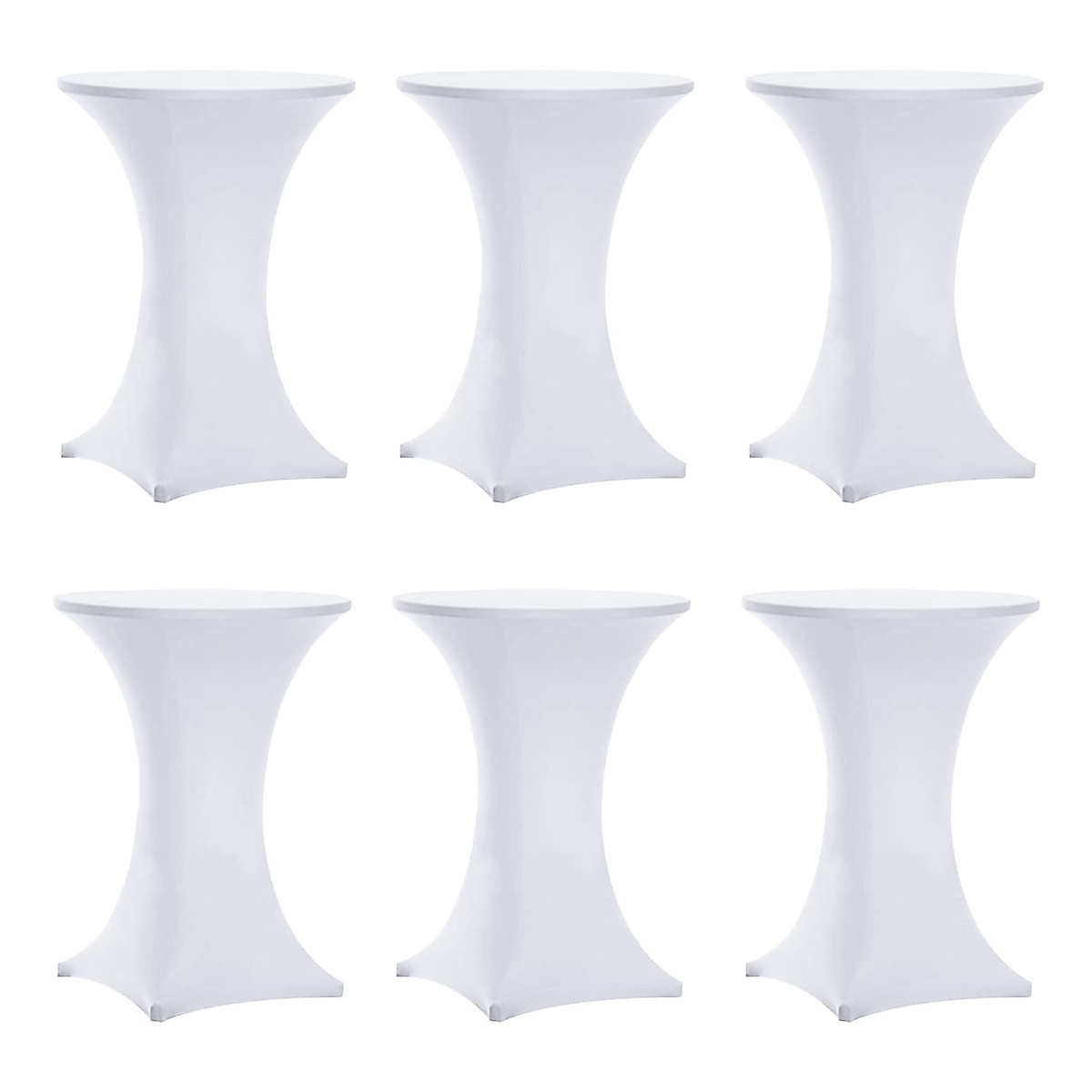 Tina's 6 Pack 32x43 Inch Highboy Spandex Cocktail Table Covers White, Fitted Stretch Cocktail Tablecloth for Round Tables (6PC 32x43 White)