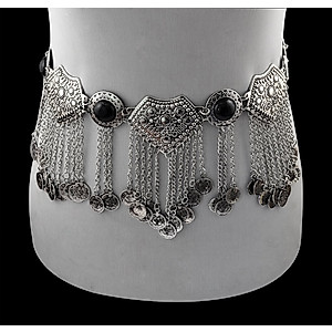 Idealway Vintage Turkish Gypsy Alloy Coin Belly Body Chain Waist Chain Beach Bohemian Festival Body Coin Belt Belly Jewelry for Women … (Body chain black)
