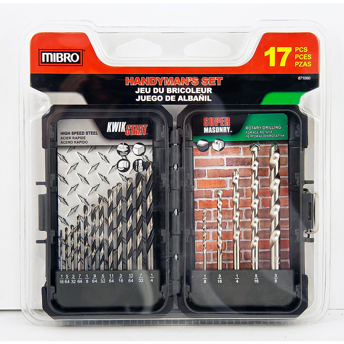 MIBRO 871060 High Speed Steel and Super Masonry Drill Bit Set, 17 Pieces