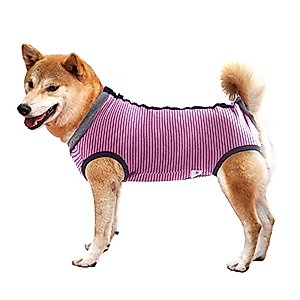 Dotoner Dog Recovery Suit Abdominal Wound Puppy Surgical Clothes Post-Operative Vest Pet After Surgery Wear Substitute E-Collar & Cone(L,Pink)