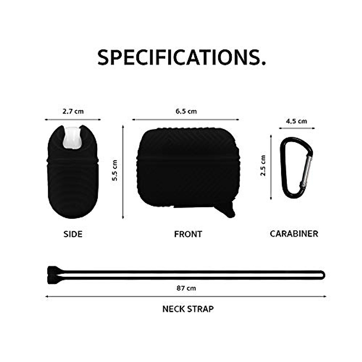 New SAMEO Design Soft Silicone Protective Case of AirPods Pro (Neck Strap, Case, Carabiner of 1 Set) DustProof, DropProof, Wireless Charing (Black)