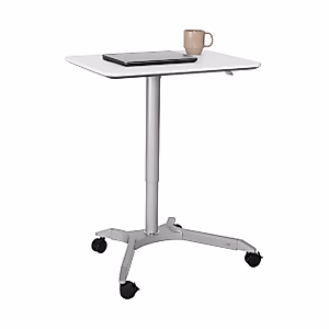 Seville Classics Airlift Height Adjustable Pneumatic Laptop Sit Stand Desk Mobile Rolling Cart Computer Workstation for Home Office, Classroom, 28" XL Desktop (New Model), White
