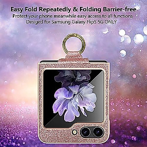 YJZSKRXFAK Case for Samsung Galaxy Z Flip5 5G 2023, Ultra Thin Slim Fit Glitter Sparkle Cover with Built-in Screen Protector Protective Case for Galaxy Z Flip 5-Black