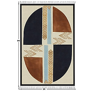 Casavani Hand Block Printed Area Rug Geometric White & Black Cotton Dhurrie Floor Carpet For Doormat Best Uses For Bedroom,Living Room,Dining Room,Kitchen,Purch 10x14 Feet