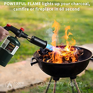 POWERFUL Grill Torch Charcoal Torch Lighter, Campfire Starter,Sous Vide,Kitchen torch,Grill & Cooking Propane Torch included a Meat Thermometer Kit for Charcoal Starter, BBQ Searing(Fuel Not Included)