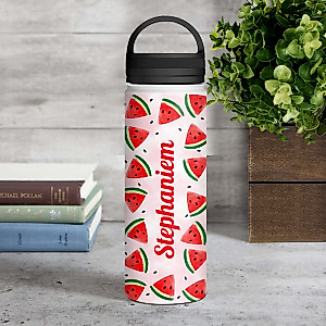winorax Personalized Watermelon Pattern Design Water Bottle Stainless Steel 12oz 18oz 32oz Sports Bottles for Kids Women Girls Funny Gift for Back To School Summer Birthday Christmas