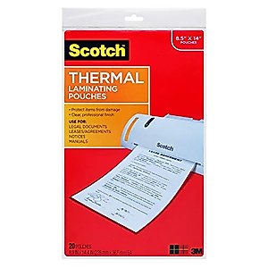 Scotch Brand Thermal Laminating Pouches, 8.9 x 14.4-Inches, Legal Size, 20-Pack (TP3855-20)