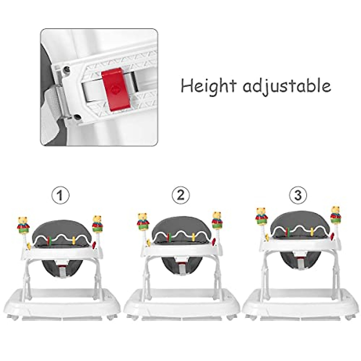 INFANS Foldable Baby Walker, Toddler Activity Walker Helper with Adjustable Height, Safety Belt, High Back Padded Seat for Kids Boys and Girls (Gray)