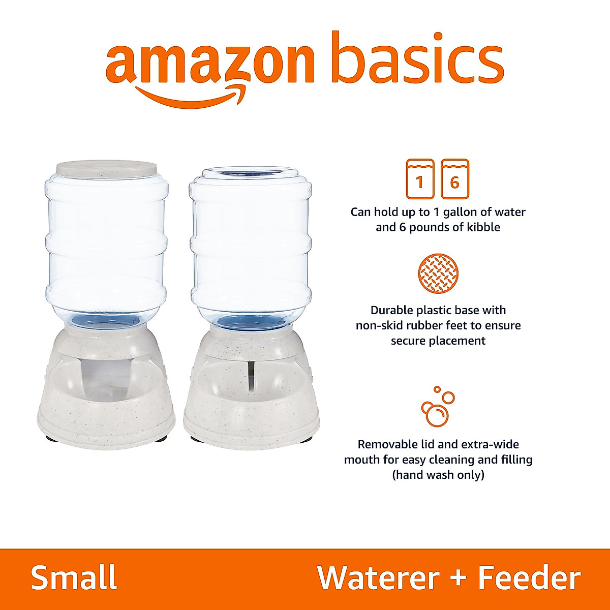 Amazon Basics Automatic Dog Cat Water Dispenser Gravity Feeder Set, Small, 6-Pound Food Capacity, 1-Gallon, Gray