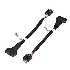 SinLoon USB 3.0 Header to USB 2.0, USB 3.0 19 Pin Female to USB 2.0 9 Pin Connectors Motherboard Cable for Data Transmission 2-Pack (19Pin Female)