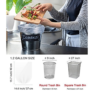1.2 Gallon Compostable Trash Bags, Small Trash Bags for bathroom office kitchen, Strong Small Garbage Bags fit 4.5-5 Liter Trash Can,1 Gallon-1.5 Gallon,White Compost Bags