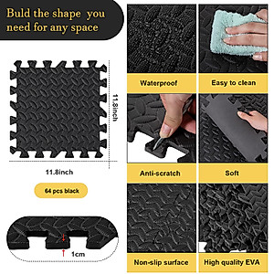 64 Pcs Baby Play Mat Interlocking Toddler Foam Mats Puzzle Playmat for Babies Square Foam Floor Mat for Gym, Nursery, Playroom (Black)